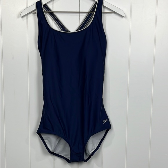 Speedo | Swim | Speedo Womens Swim Suit L Navy Blue White One Piece ...